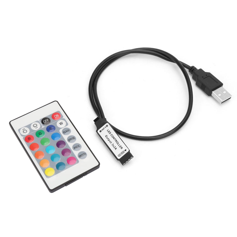 5-24V 24 Key RGB LED Light Strip Wireless Remote Control USB 6A Lamp ...