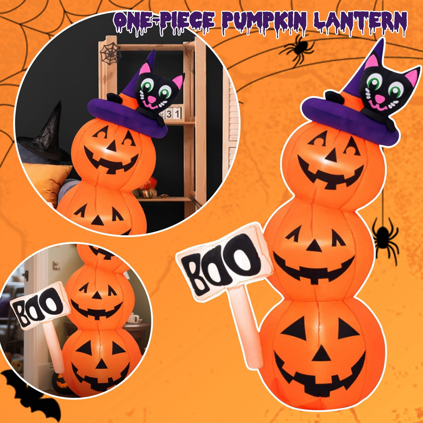 5.25 Ft Halloween Inflatables Pumpkin Ghost Decoration with Air Fan+LED ...