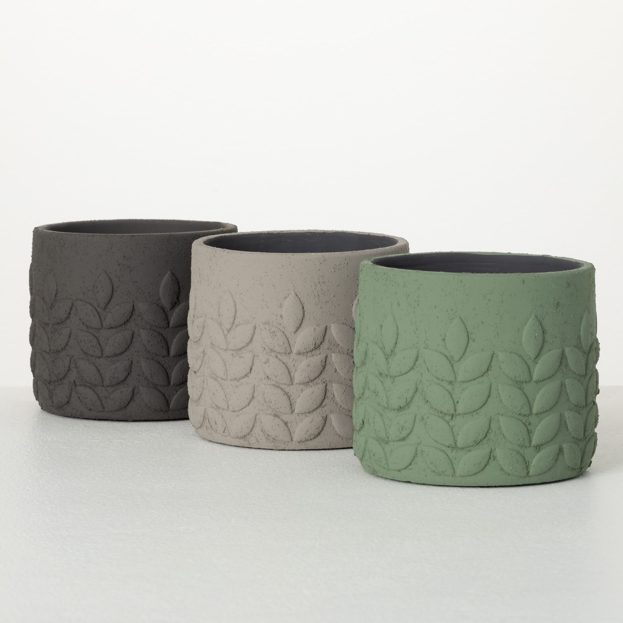 5.25"H Sullivans Modern Leaf Neutral Toned Pots Set of 3, Multicolored ...