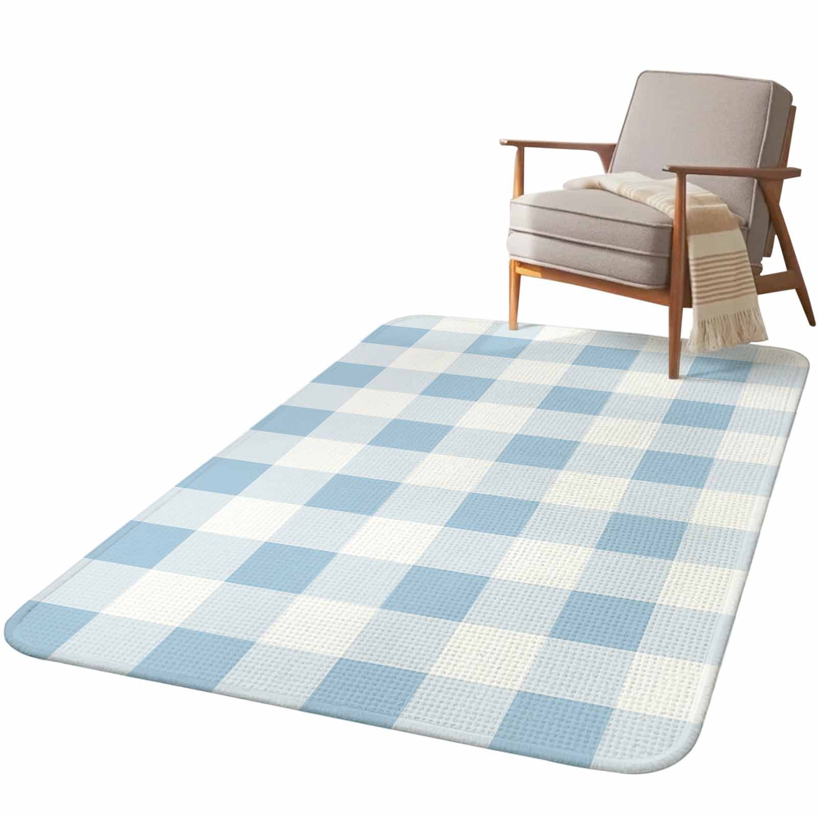 5.25'x6.56' Area Rug for Living Room, Blue Checkered Non Slip Soft Rugs ...