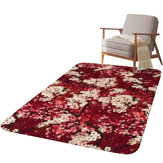 5.25'x6.56' Area Rug for Living Room, Chinese Flowers Non Slip Soft ...
