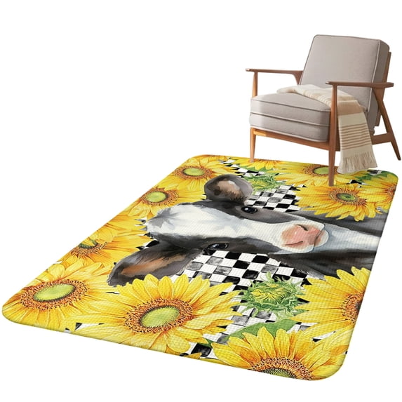 5.25'x6.56' Area Rug for Living Room, Cow Sunflowers Non Slip Soft Rugs ...
