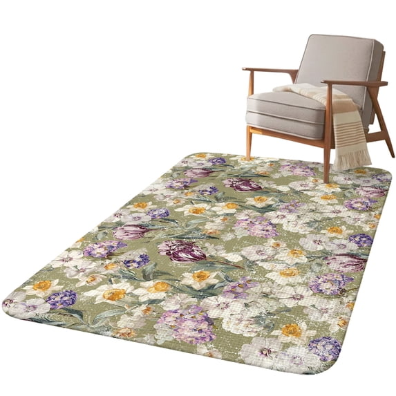 5.25'x6.56' Area Rug for Living Room, Dark Sage Green Botanical Non ...