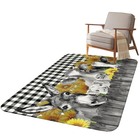 5.25'x6.56' Area Rug for Living Room, Farm Animals Sunflowers Non Slip ...