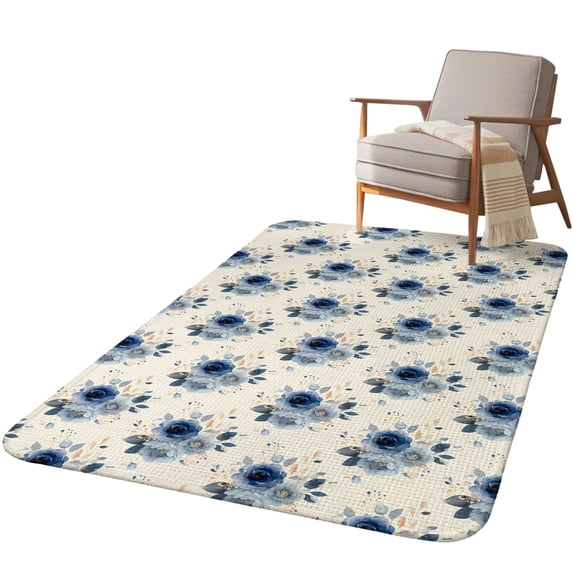 5.25'x6.56' Area Rug for Living Room, Navy Blue Spring Floral Non Slip ...