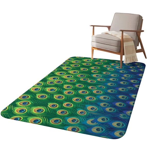 5.25'x6.56' Area Rug for Living Room, Peacock Feathers Non Slip Soft ...