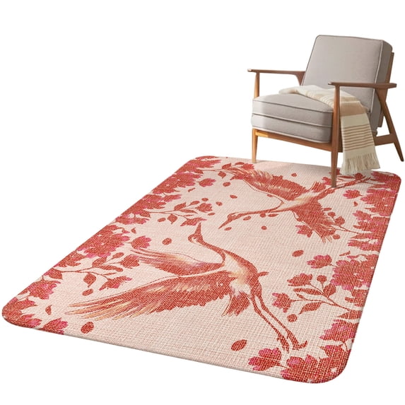 5.25'x6.56' Area Rug for Living Room, Red Crane Silhouette Non Slip ...