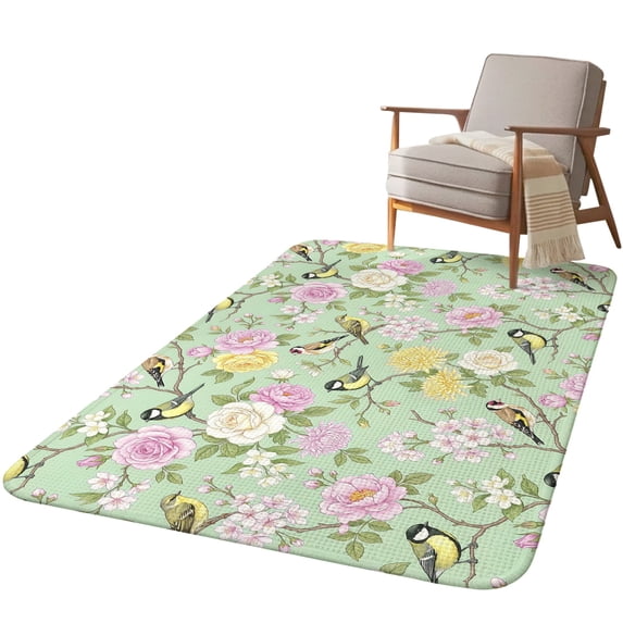 5.25'x6.56' Area Rug for Living Room, Sage Green Spring Floral Non Slip ...