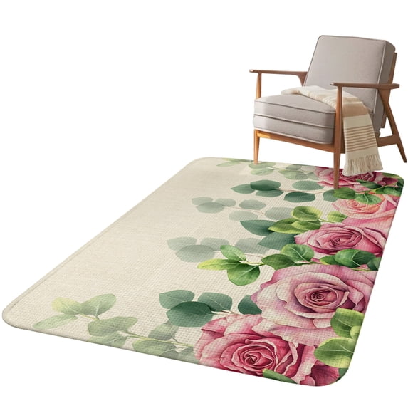 5.25'x6.56' Area Rug for Living Room, Spring Pink Roses Non Slip Soft ...