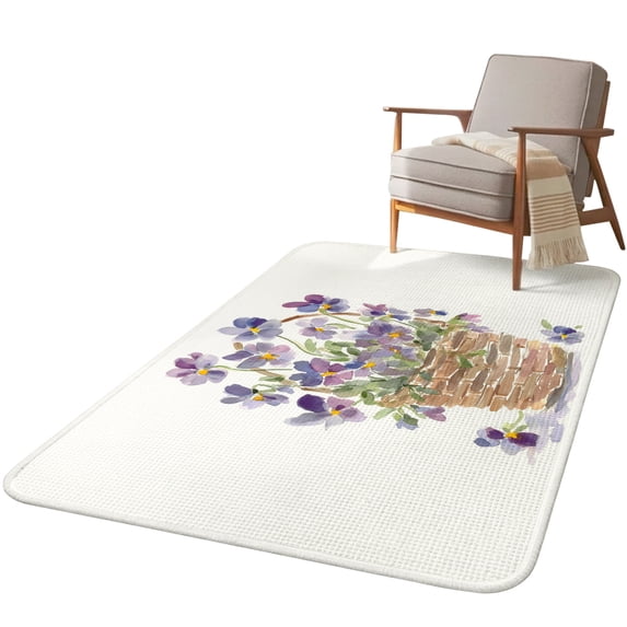 5.25'x6.56' Area Rug for Living Room, Watercolor Purple Floral Non Slip ...