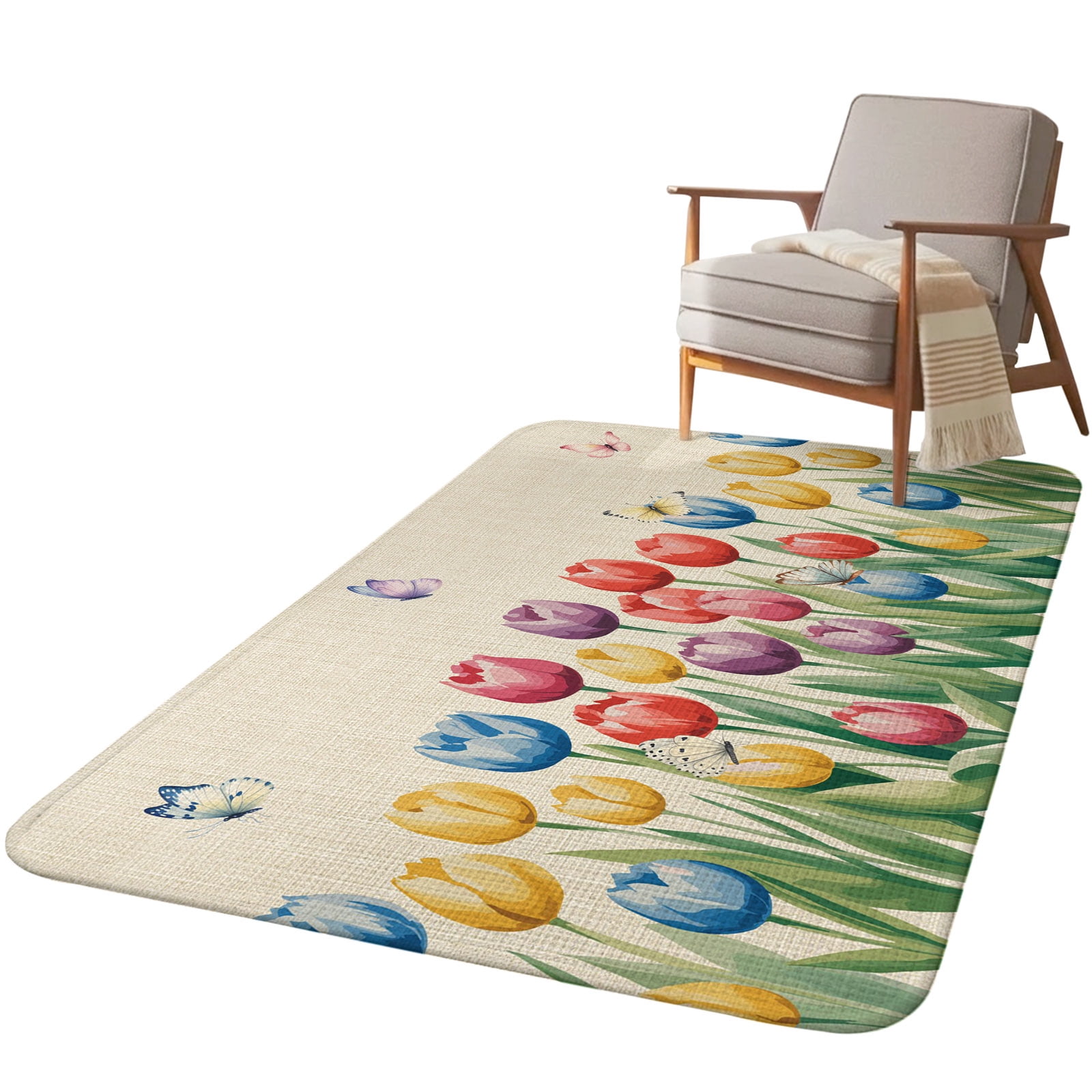 5.25'x6.56' Area Rug for Living Room, Watercolor Tulips Non Slip Soft ...