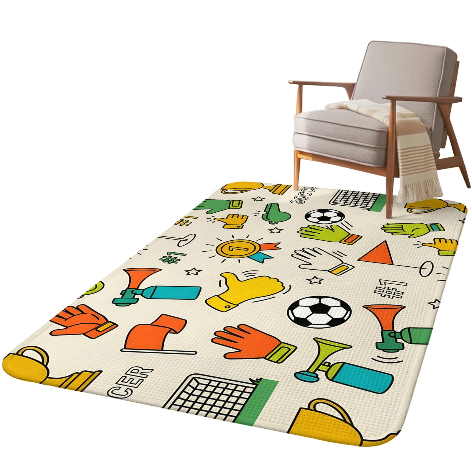 5.25'x7.55' Area Rug for Living Room, Cartoon Sport Soccer Non Slip ...