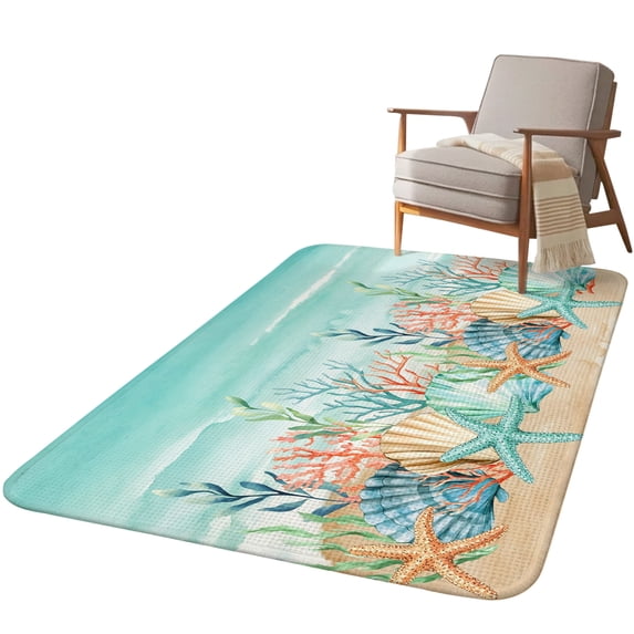 5.25'x7.55' Area Rug for Living Room, Coastal Beach Non Slip Soft Large ...