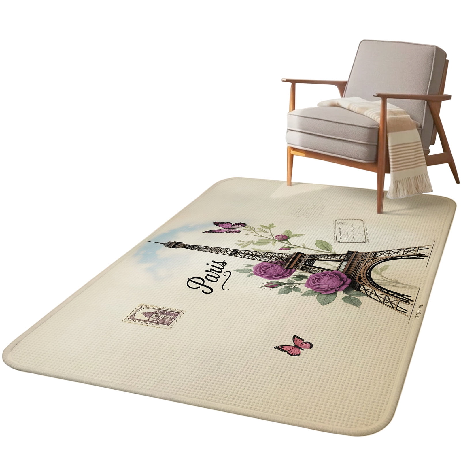 5.25'x7.55' Area Rug for Living Room, Eiffel Tower Non Slip Soft Large ...