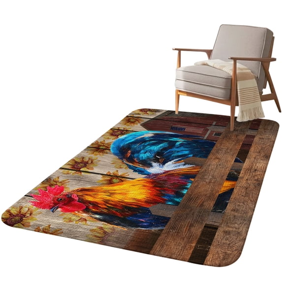 5.25'x7.55' Area Rug for Living Room, Farmhouse Rooster Non Slip Soft ...