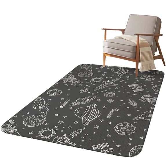 5.25'x7.55' Area Rug for Living Room, Grey Cartoon Space Non Slip Soft ...