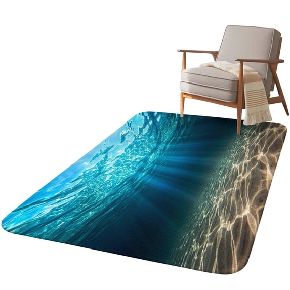 5.25'x7.55' Area Rug for Living Room, Light Blue Ocean Waves Non Slip ...