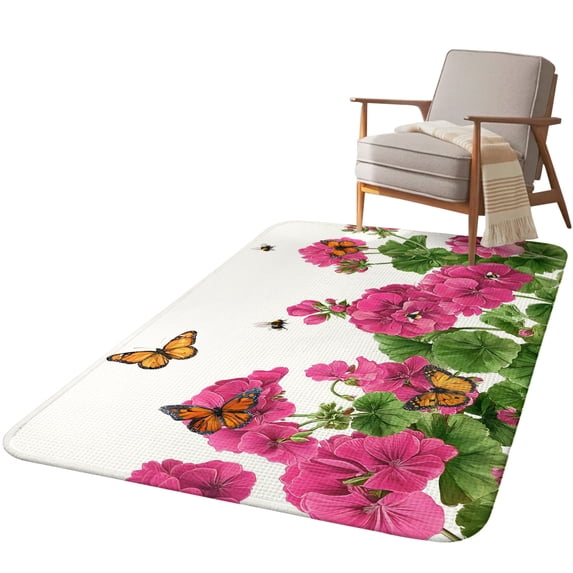 5.25'x7.55' Area Rug for Living Room, Pink Spring Floral Non Slip Soft ...