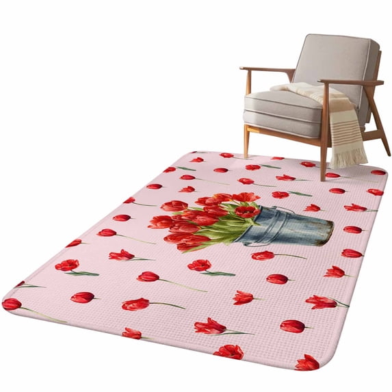 5.25'x7.55' Area Rug for Living Room, Red Tulip Flowers Non Slip Soft ...