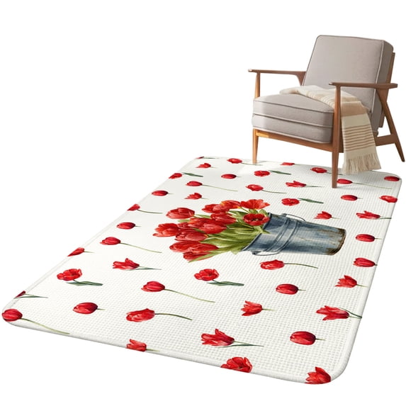 5.25'x7.55' Area Rug for Living Room, Red Tulip Flowers Non Slip Soft ...