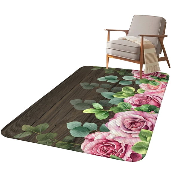 5.25'x7.55' Area Rug for Living Room, Spring Pink Roses Non Slip Soft ...