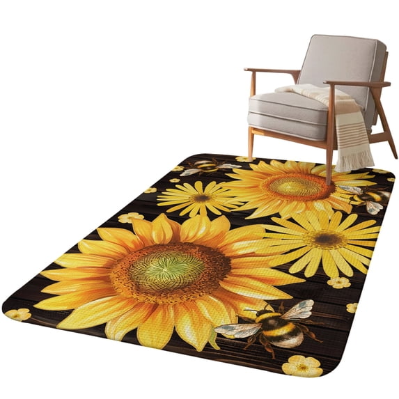 5.25'x7.55' Area Rug for Living Room, Sunflower Non Slip Soft Large ...