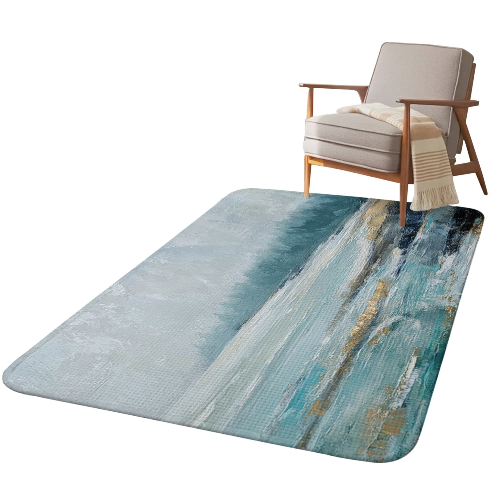 5.25'x7.55' Area Rug for Living Room, Teal Blue Oil Painting Non Slip ...