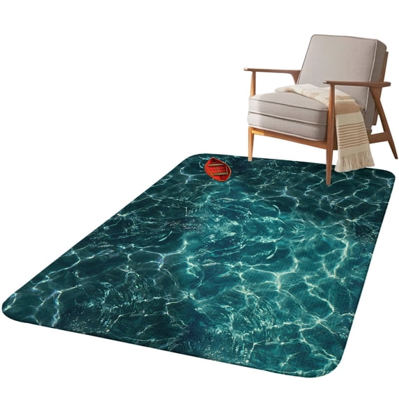 5.25'x7.55' Area Rug for Living Room, Teal Green Ocean Waves Non Slip ...
