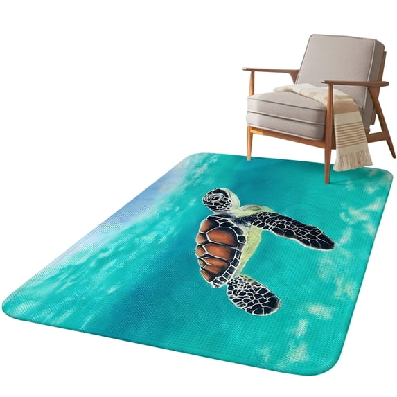 5.25'x7.55' Area Rug for Living Room, Teal Turtle Coastal Non Slip Soft ...