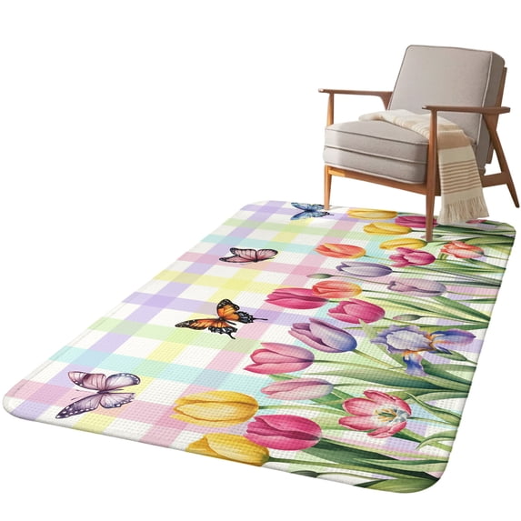 5.25'x7.55' Area Rug for Living Room, Tulips Spring Floral Non Slip ...