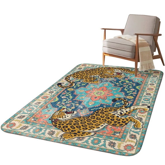 5.25'x7.55' Area Rug for Living Room, Vintage Leopard Non Slip Soft ...