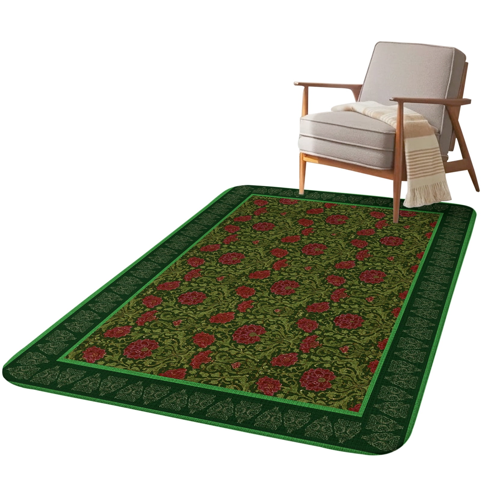 5.25'x7.55' Area Rug for Living Room, Vintage Red Roses Non Slip Soft ...