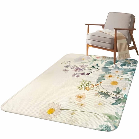 5.25'x7.55' Area Rug for Living Room, Watercolor Spring Floral Non Slip ...