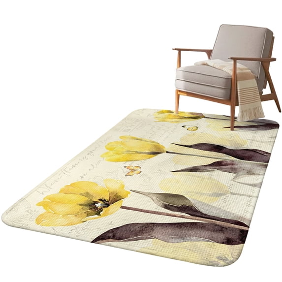 5.25'x7.55' Area Rug for Living Room, Yellow Flower Non Slip Soft Large ...