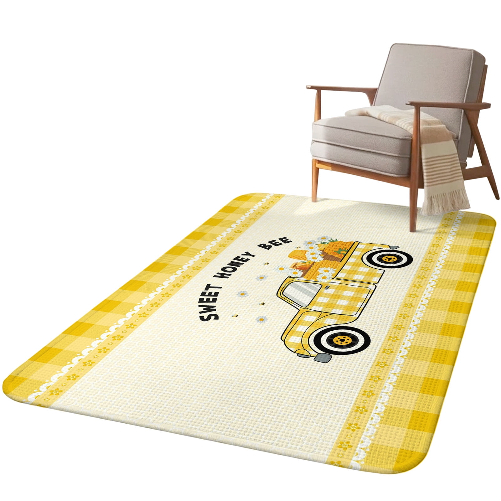 5.25'x7.55' Area Rug for Living Room, Yellow Truck Non Slip Soft Large ...