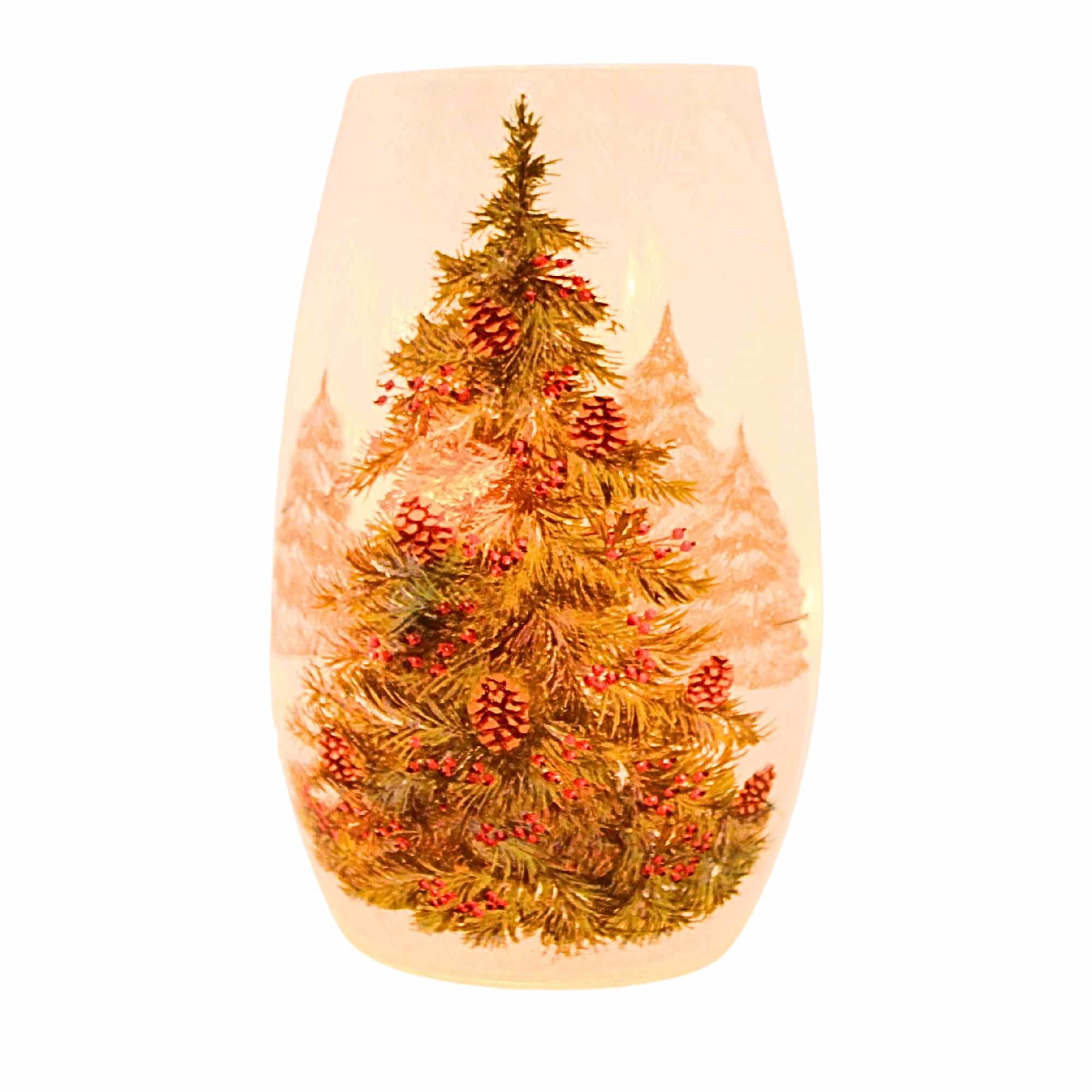 Stony Creek Frosted Glass 5" Lighted Vase - Adorned Evergreen - Walmart.com