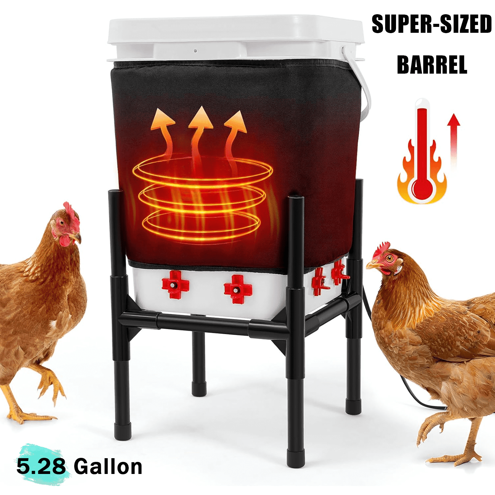 5.28 Gallon Heated Chicken Waterer with Thermostat, 8 Horizontal ...