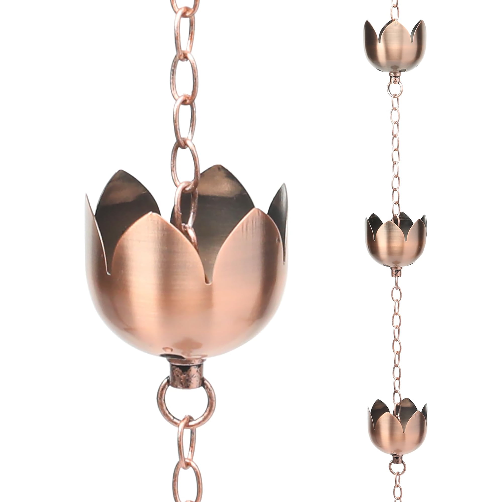 5.28ft Rose Gold Lotus Cup Rain Chain Set, 8-Cup Copper Gutter ...