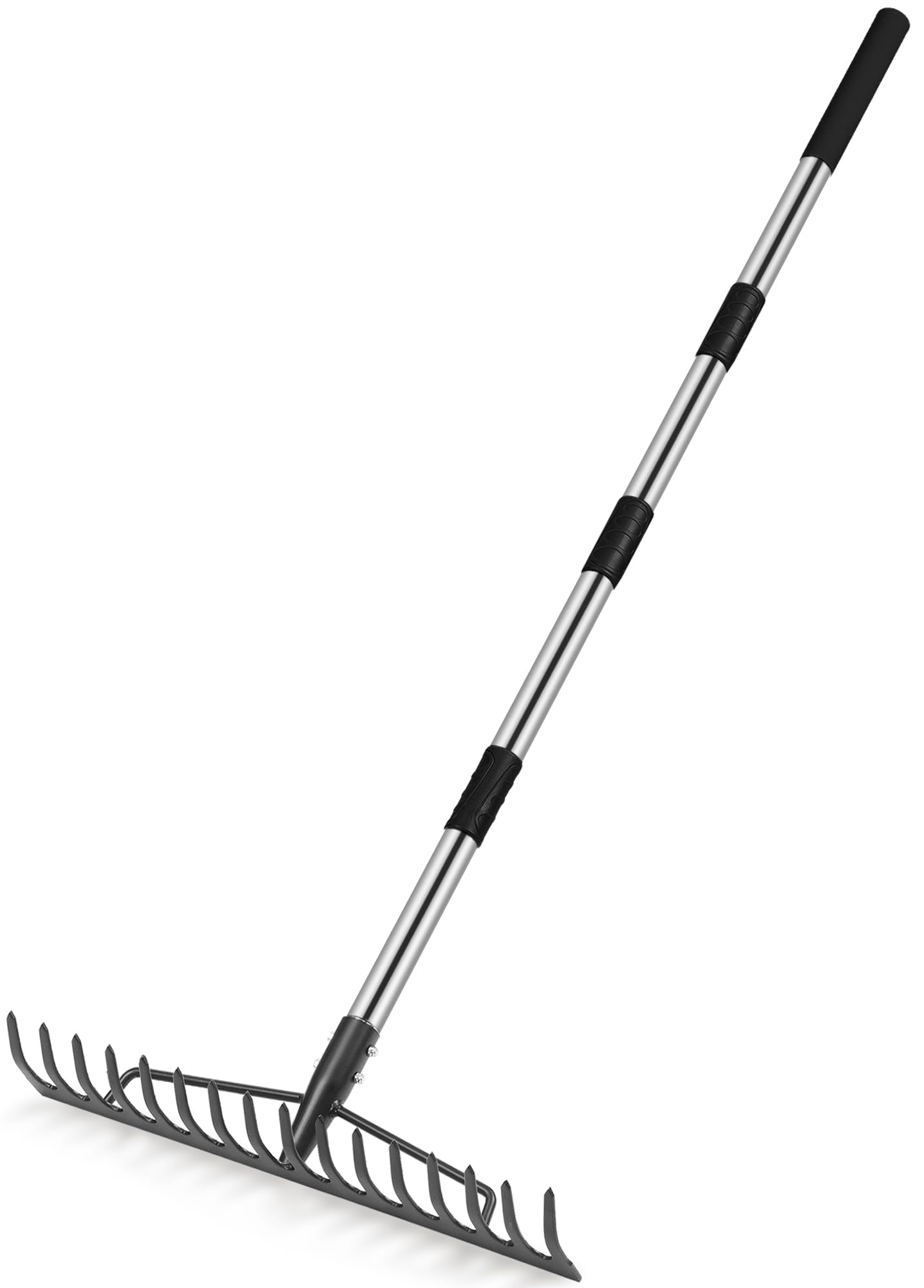 5.2FT Garden Rake, 16 MMF7 Tines Metal Rake with Adjustable Stainless ...