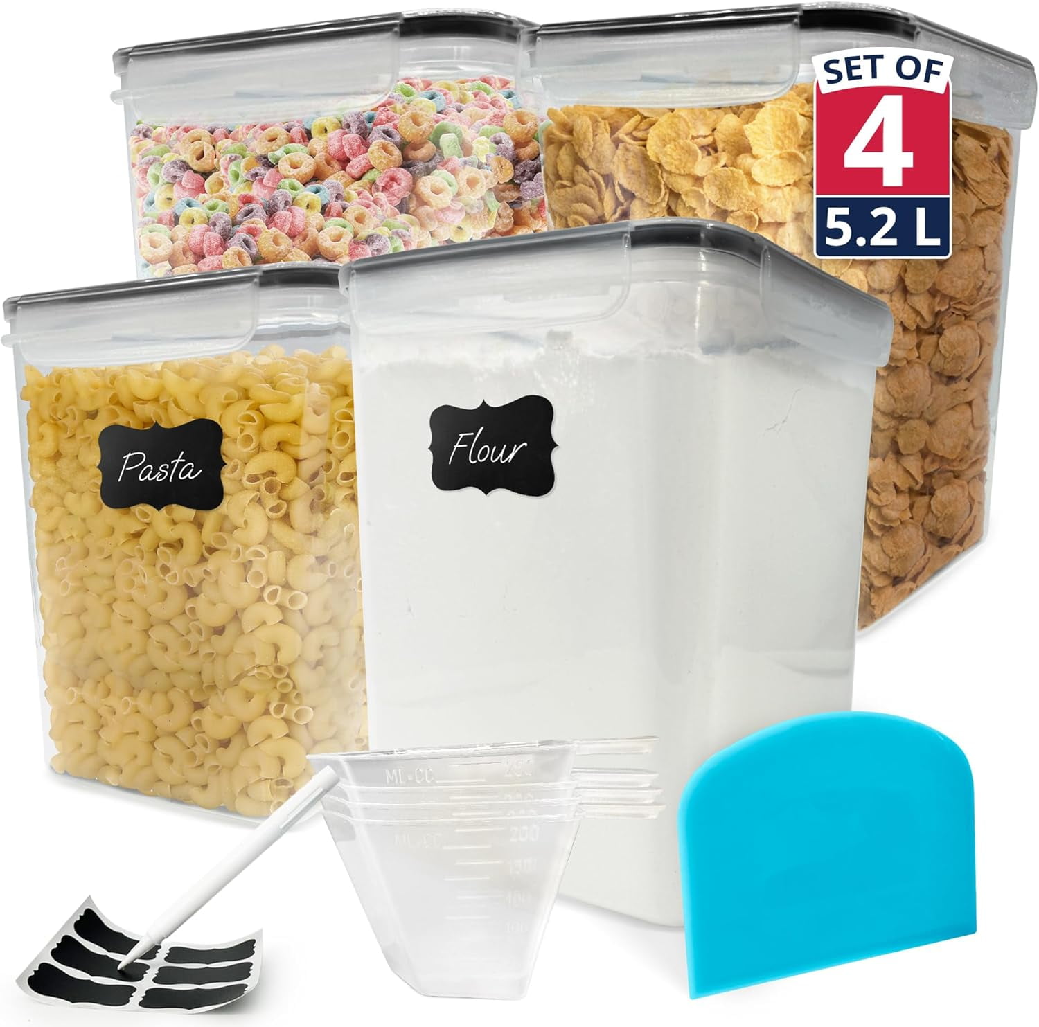 5.2L Airtight Food Storage Containers with Lids (4 Sets) | Kitchen ...