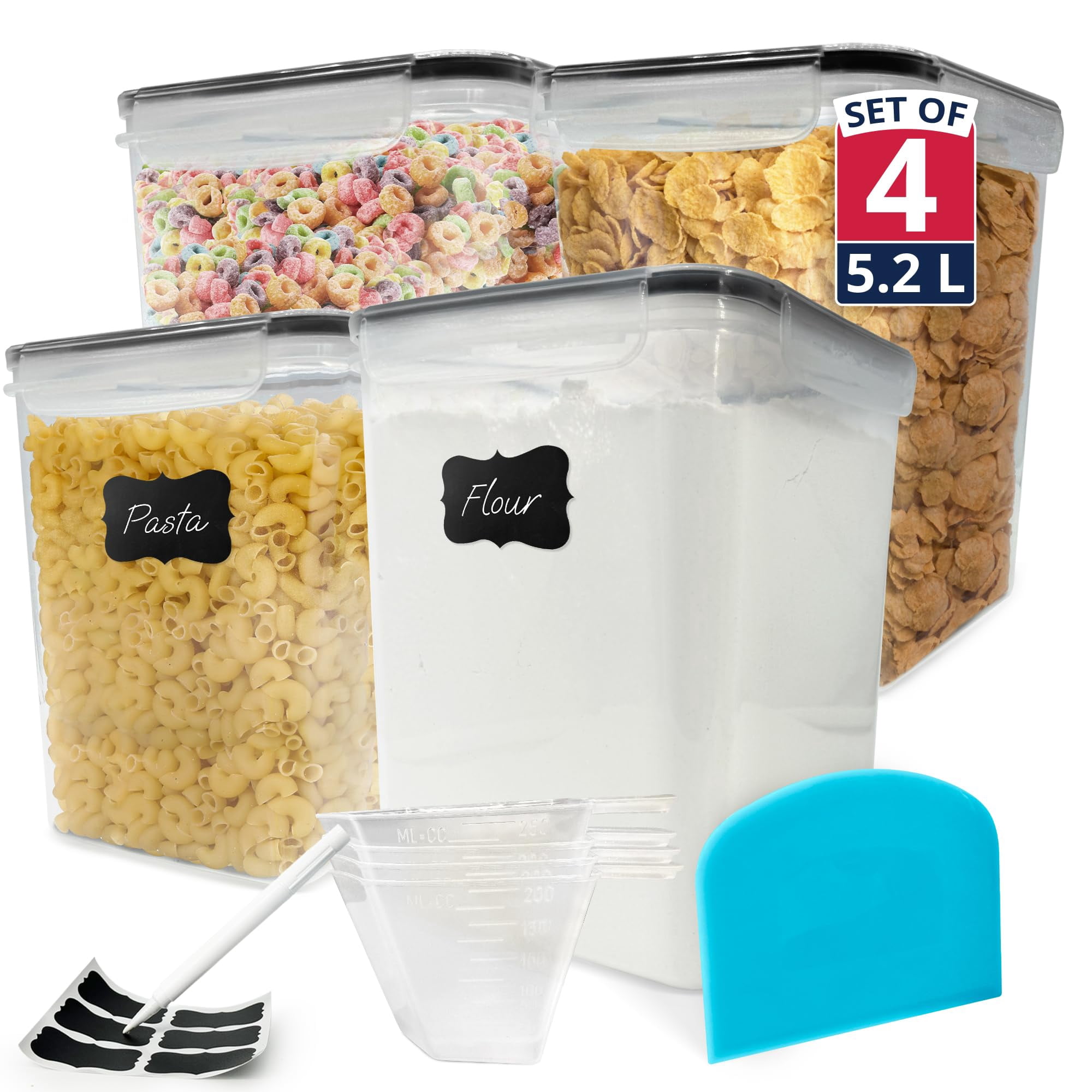 5.2L Airtight Food Storage Containers with Lids, 4 Piece Set, Plastic ...