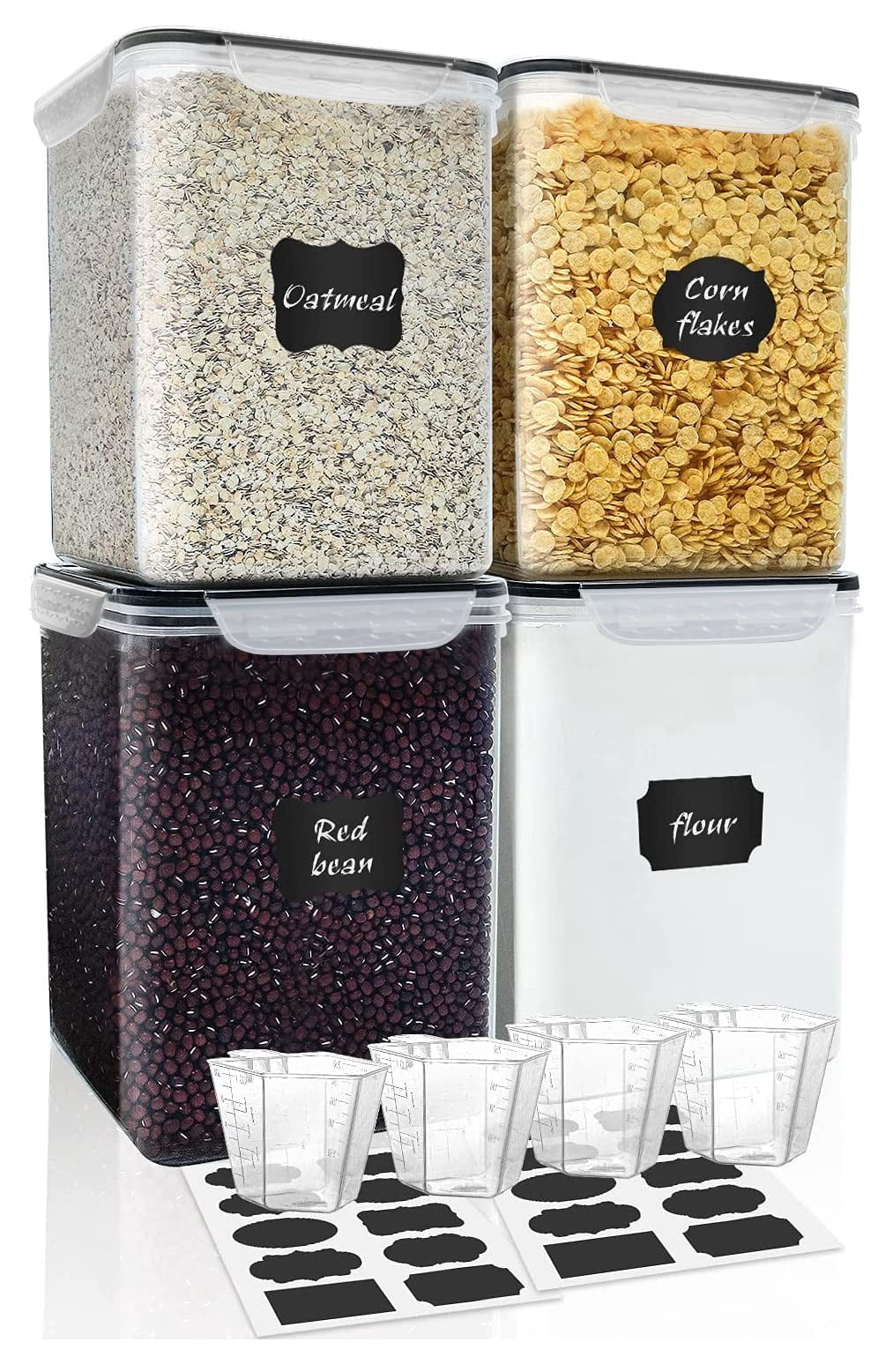5.2L Plastic Food Storage Containers 4 Piece Set with Measuring Cups ...