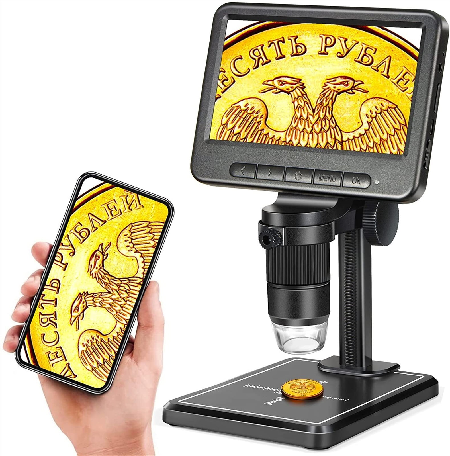 5" 2MP Coin Microscope 1200X 1080P Wireless LCD Digital Microscope 8 ...