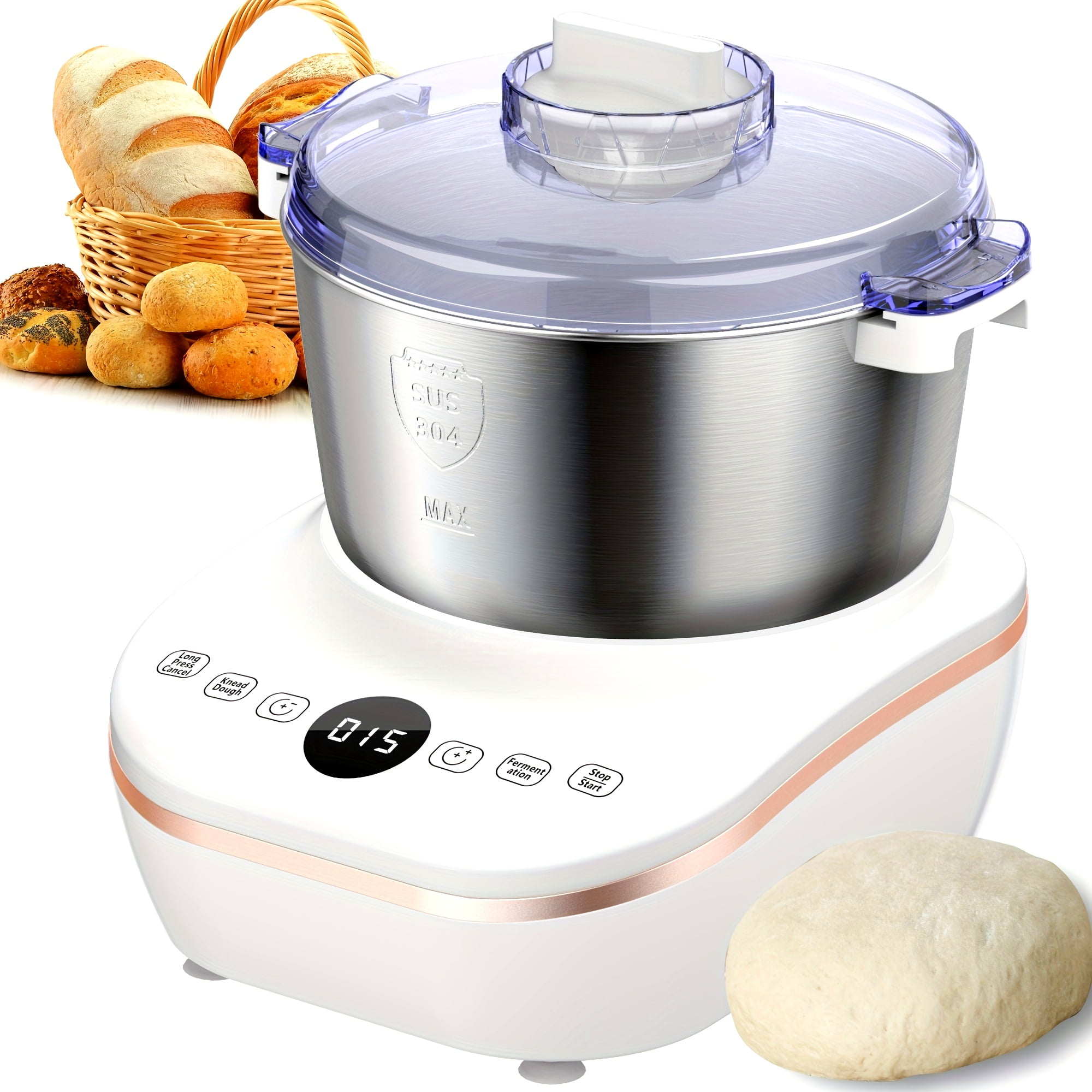 5.2QT Electric Dough Maker with Ferment Function - White, 304 Stainless ...