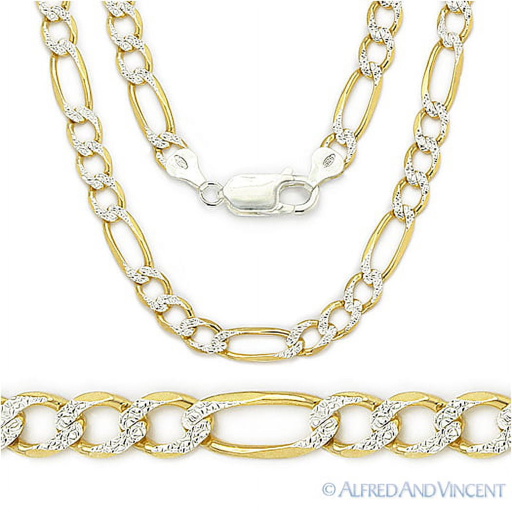 5.2mm Figaro / Figaroa D-Cut Pave Link Italian Chain Necklace in .925 ...