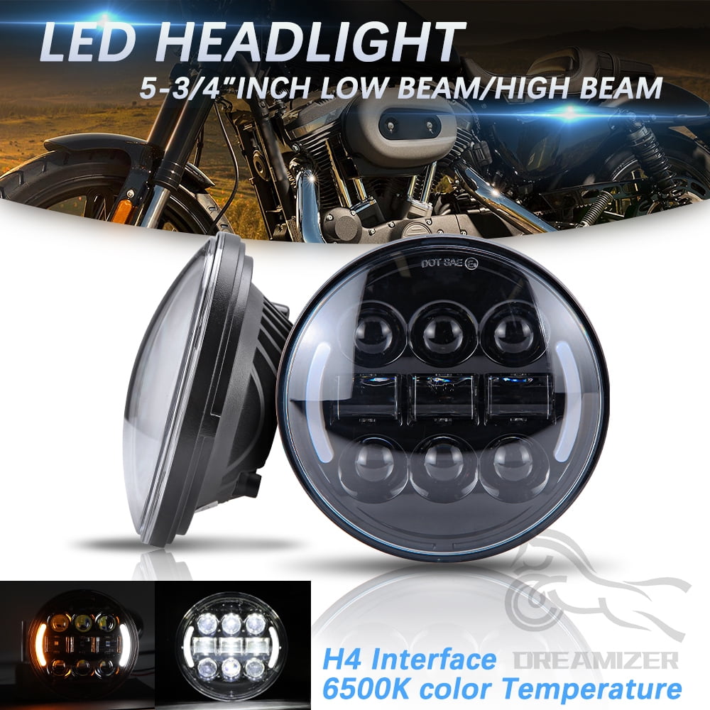 5 3/4 5.75 Inch LED Headlight with Halo DRL Turn Signal for Dyna Street ...
