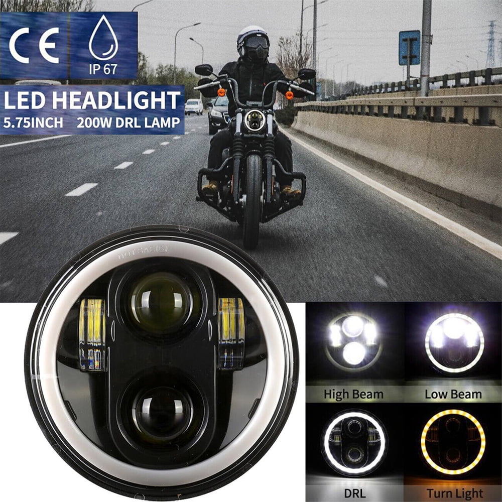 5-3/4 5.75 inch LED Halo Motorcycle Headlight Hi/Lo Beam Led Projector ...