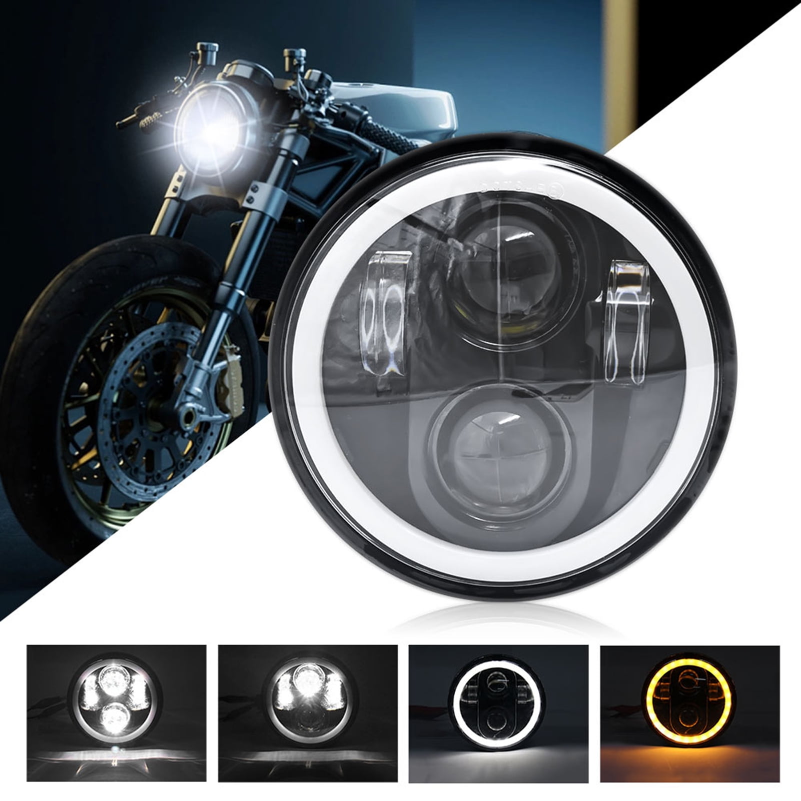 5-3/4" 5.75 inch Motorcycle LED Headlight with Hi/Lo Beam DRL Turn ...