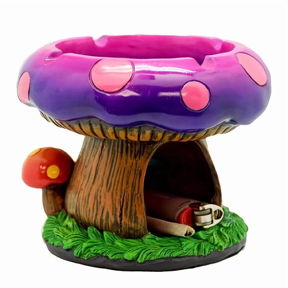 5.3”×4.5” Purple & Pink Resin Mushroom House Ashtray with Storage ...