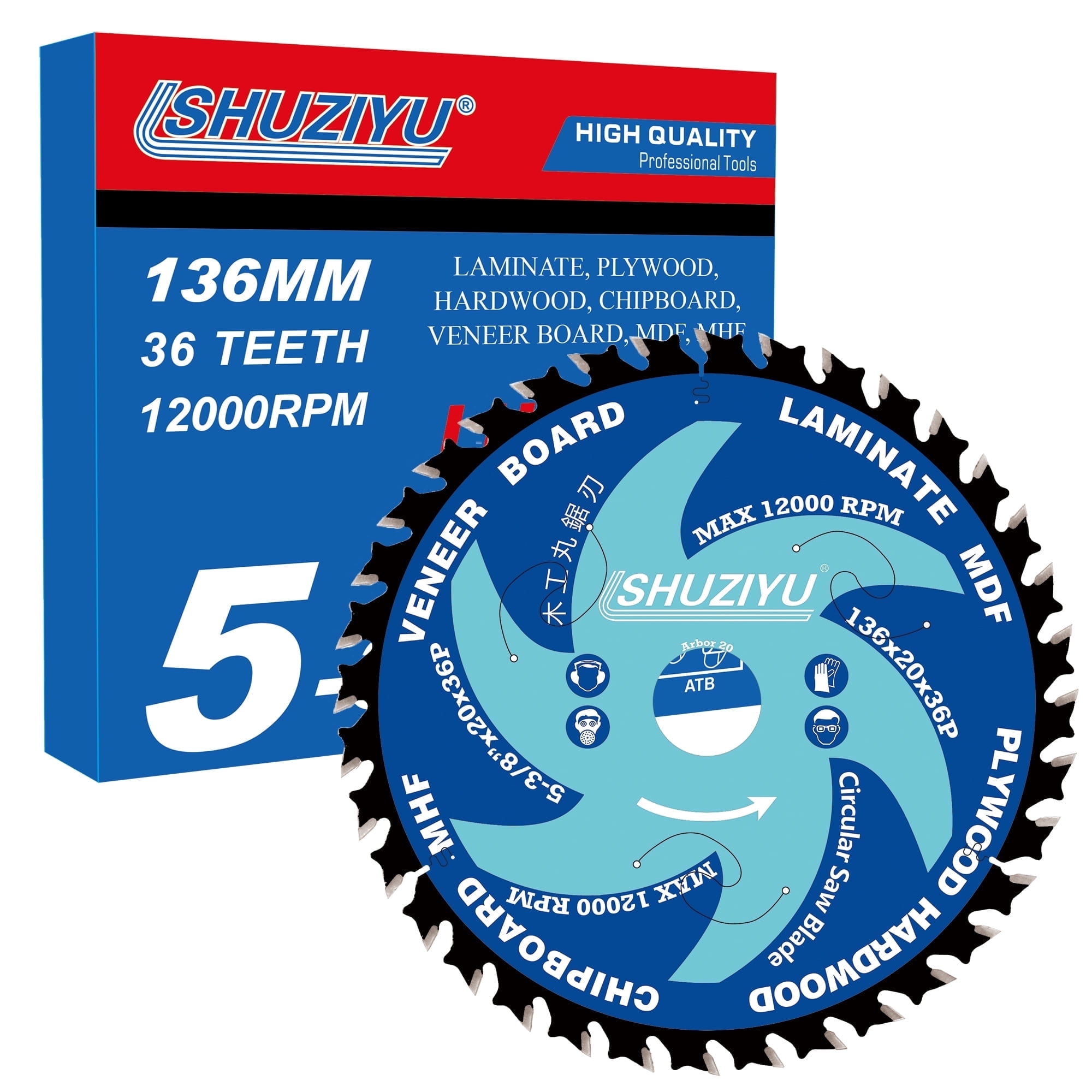 5-3/8”(136mm)-36T, Wood Working Circular Saw Blade, Arbor 20mm with 5/8 ...